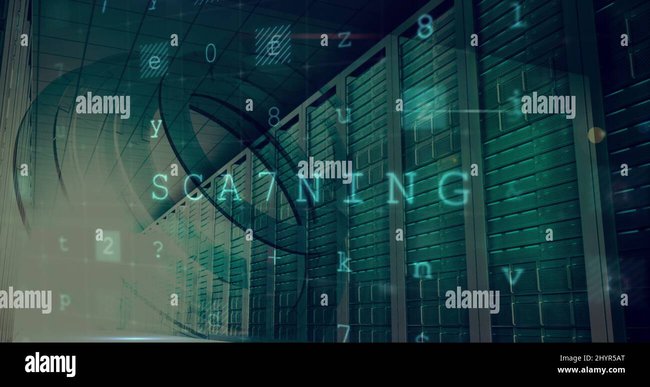 Image of cyber attack warning over server room Stock Photo - Alamy