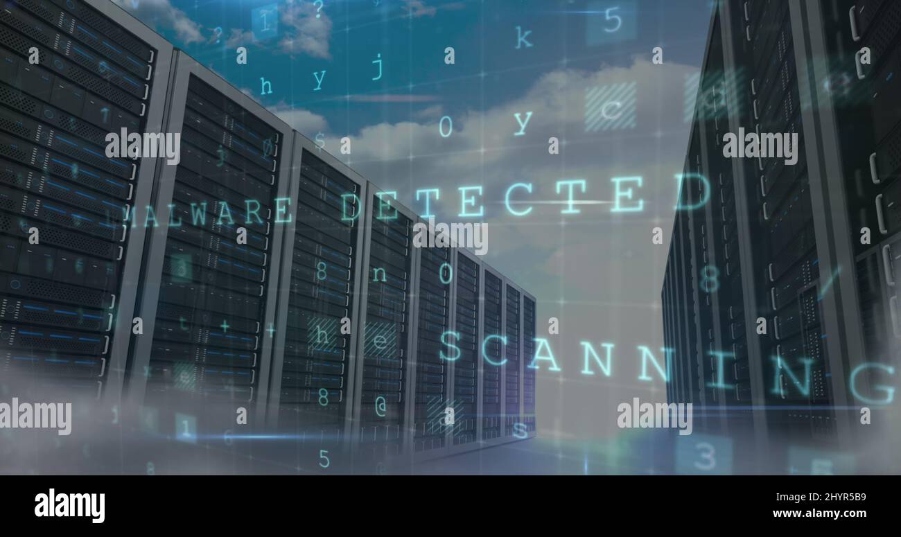 Image of cyber attack warning over server room Stock Photo - Alamy