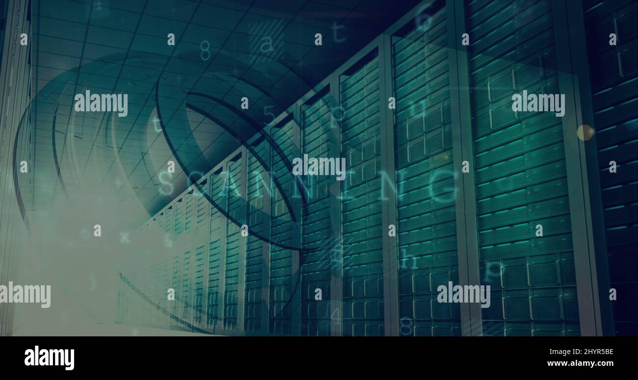 Image of cyber attack warning over server room Stock Photo - Alamy