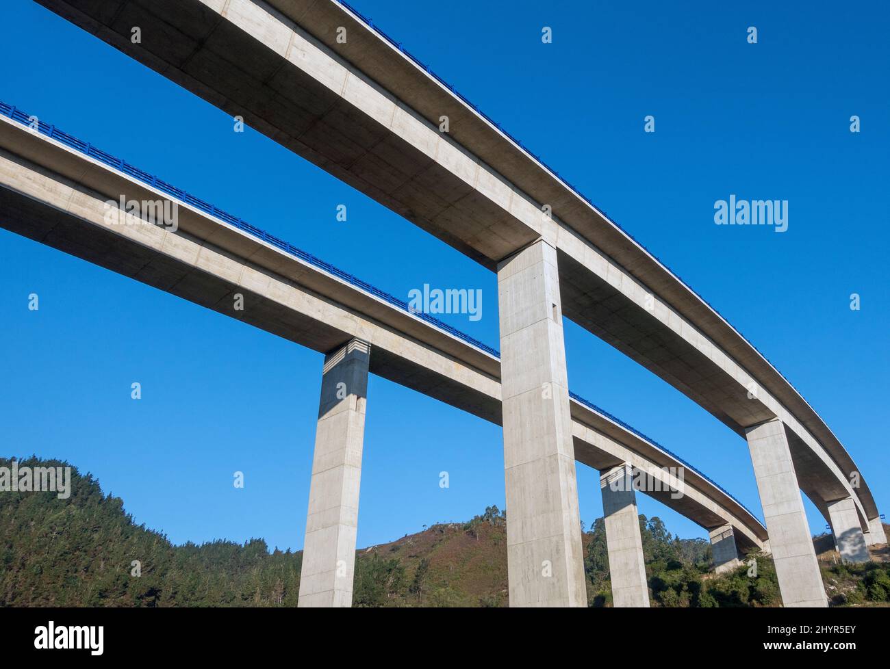 Large reinforced concrete road highway bridges spanning across valleys ...