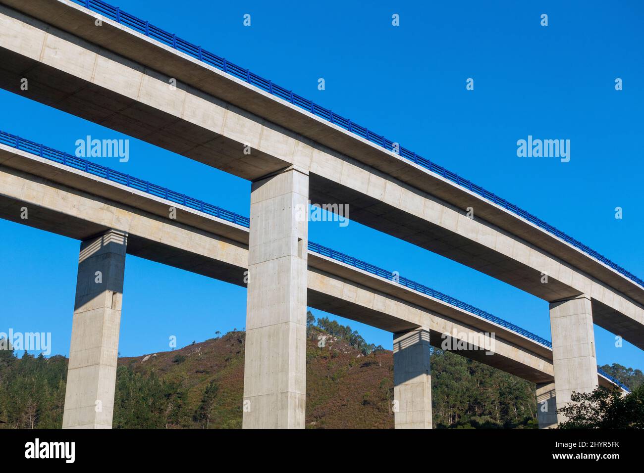 Large reinforced concrete road highway bridges spanning across valleys ...