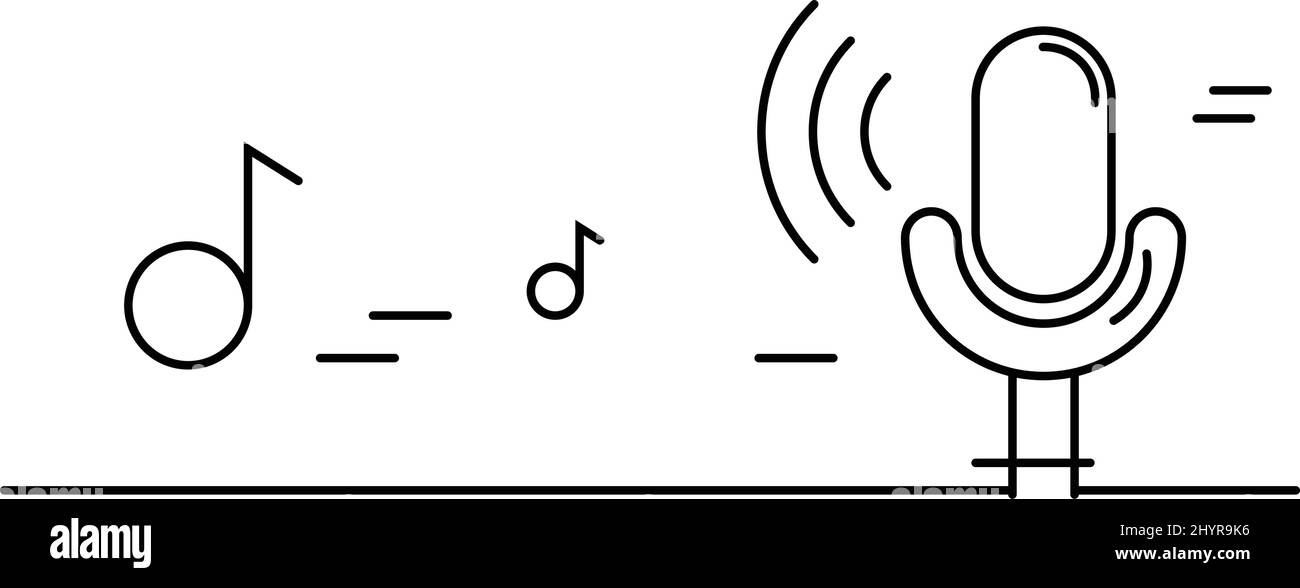 A simple microphone and a musical note. Music and rhythm. Editable ...