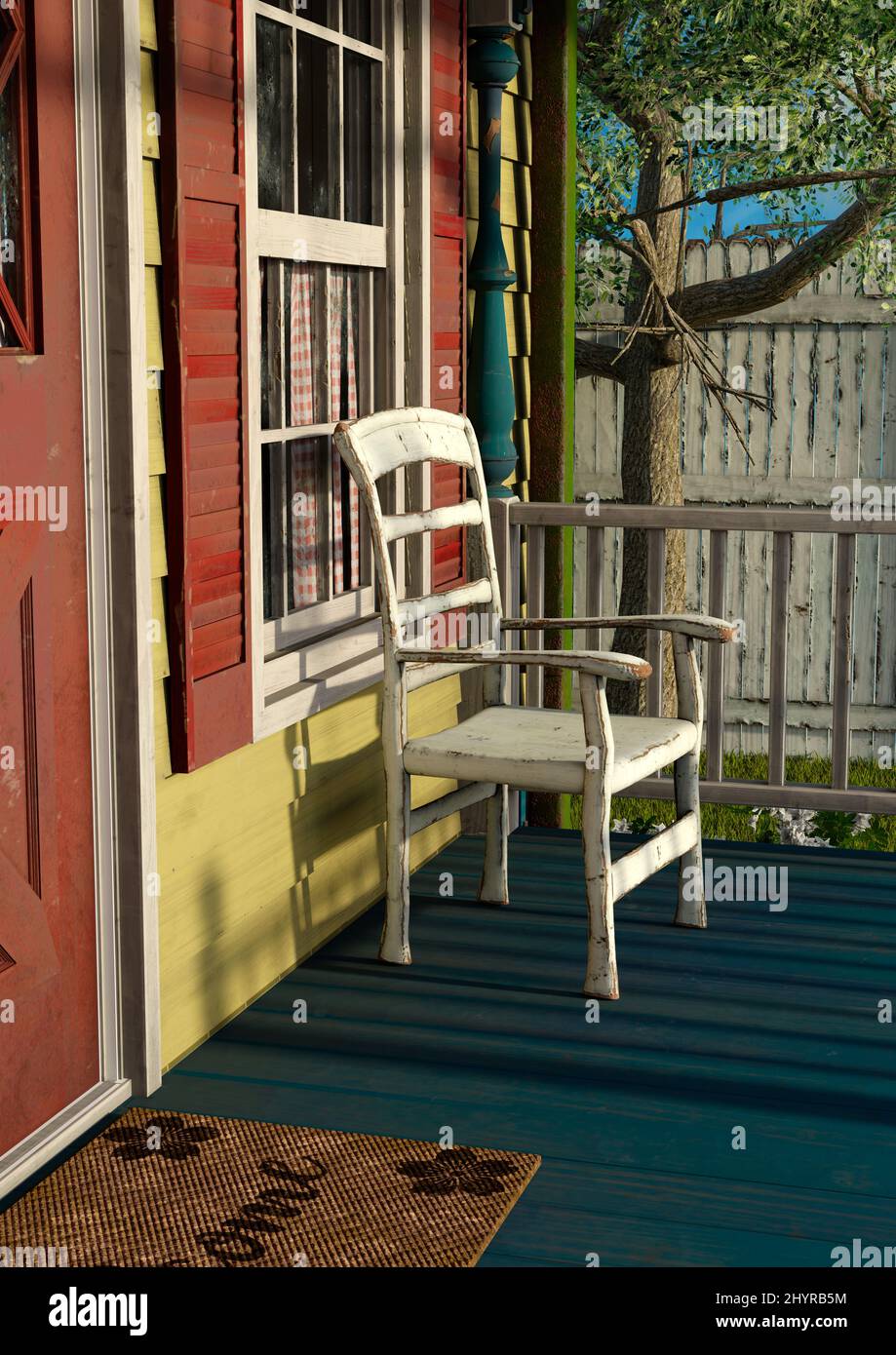 3D rendering of a cottage porch exterior Stock Photo - Alamy