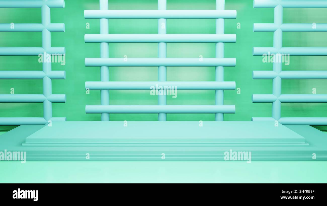Abstract background with green podiums and shadows on a green wall, an ...