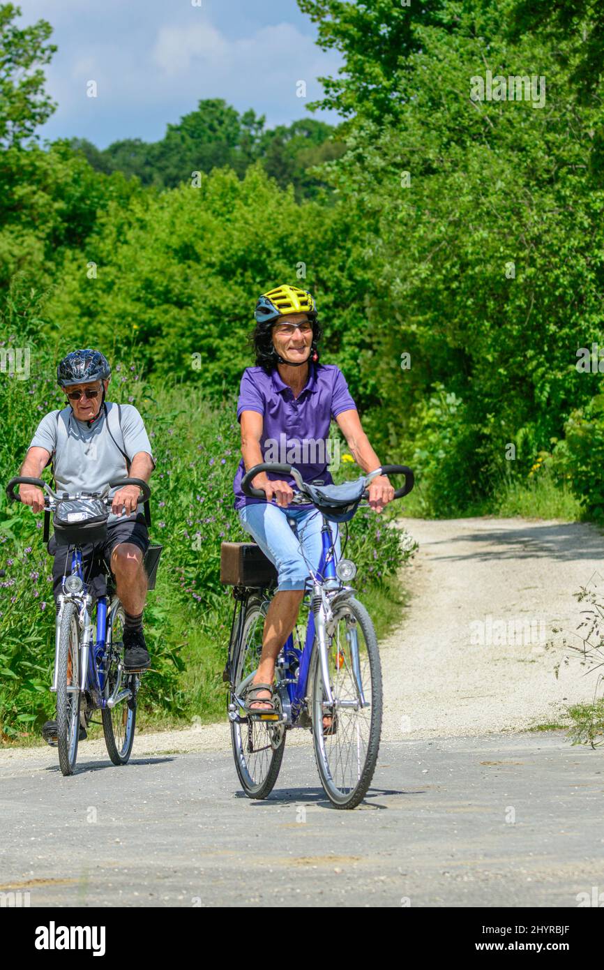 Elder people on cycling tour in summertime nature Stock Photo - Alamy