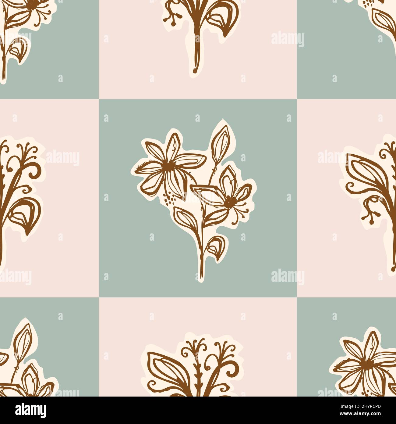 Gender neutral floral seamless vector background. Simple whimsical 2 ...