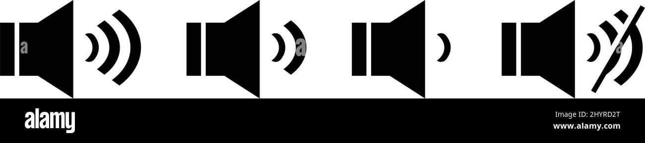 A set of volume icons. Sound level and mute icons. Volume level ...
