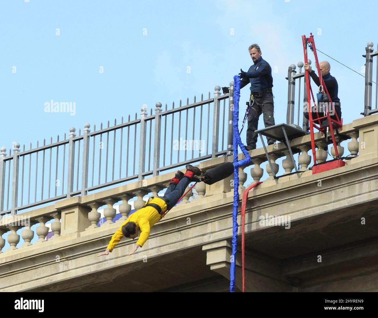 Jim Carrey bungee jumps during filming of his new movie "Yes Man" held ...