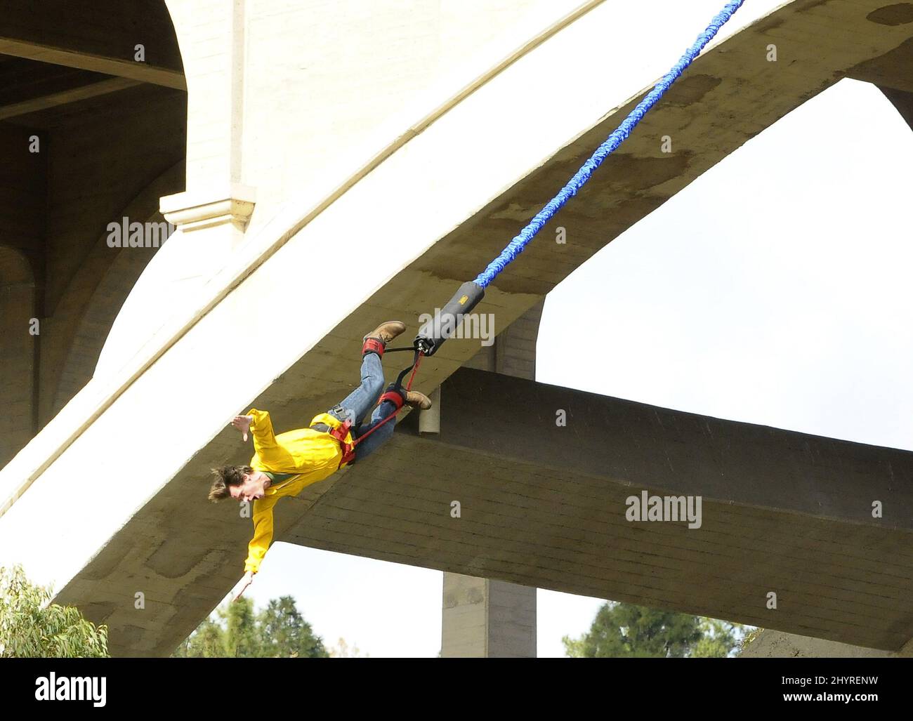 Jim Carrey bungee jumps during filming of his new movie "Yes Man" held ...