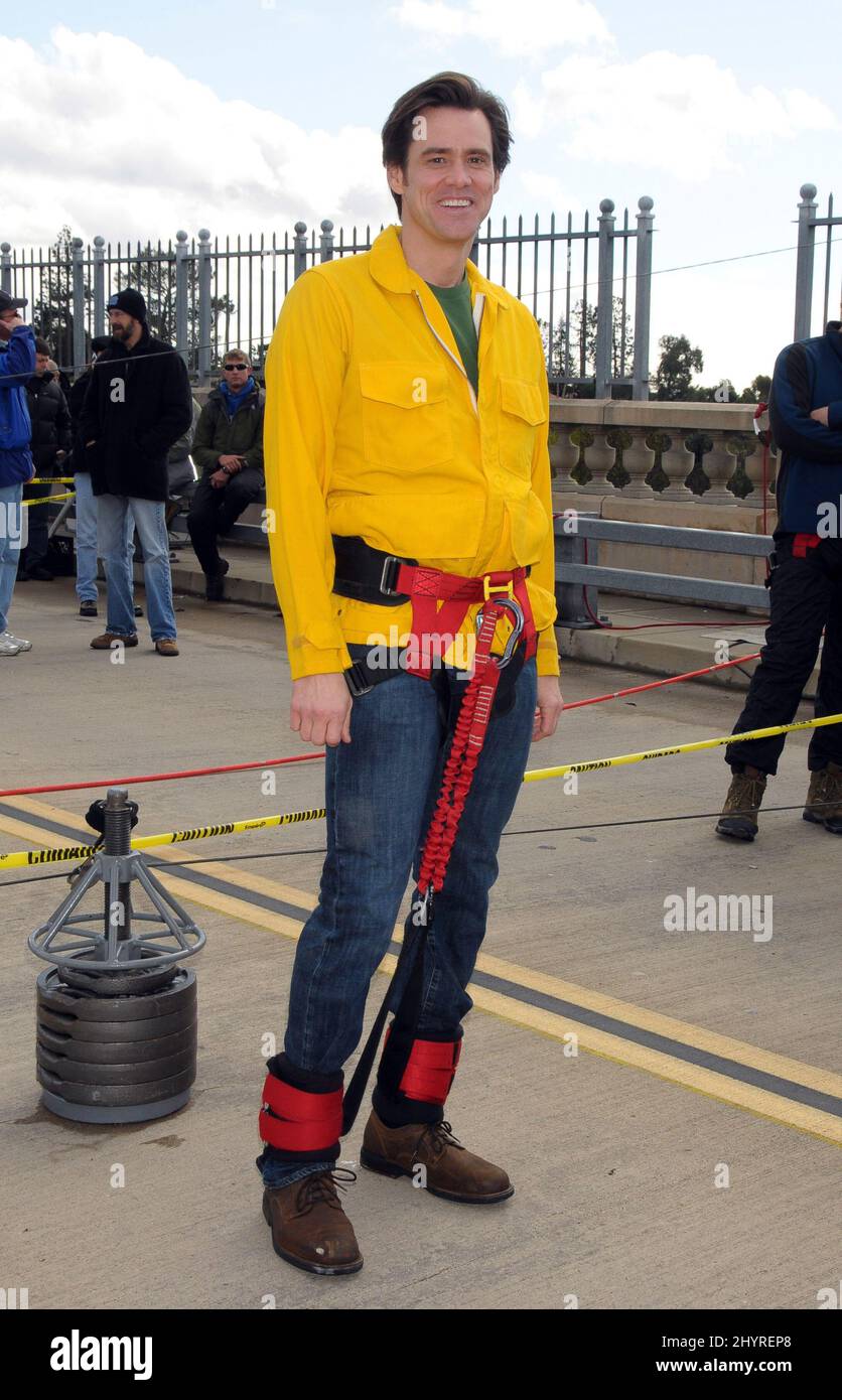 Jim Carrey bungee jumps during filming of his new movie "Yes Man" held ...