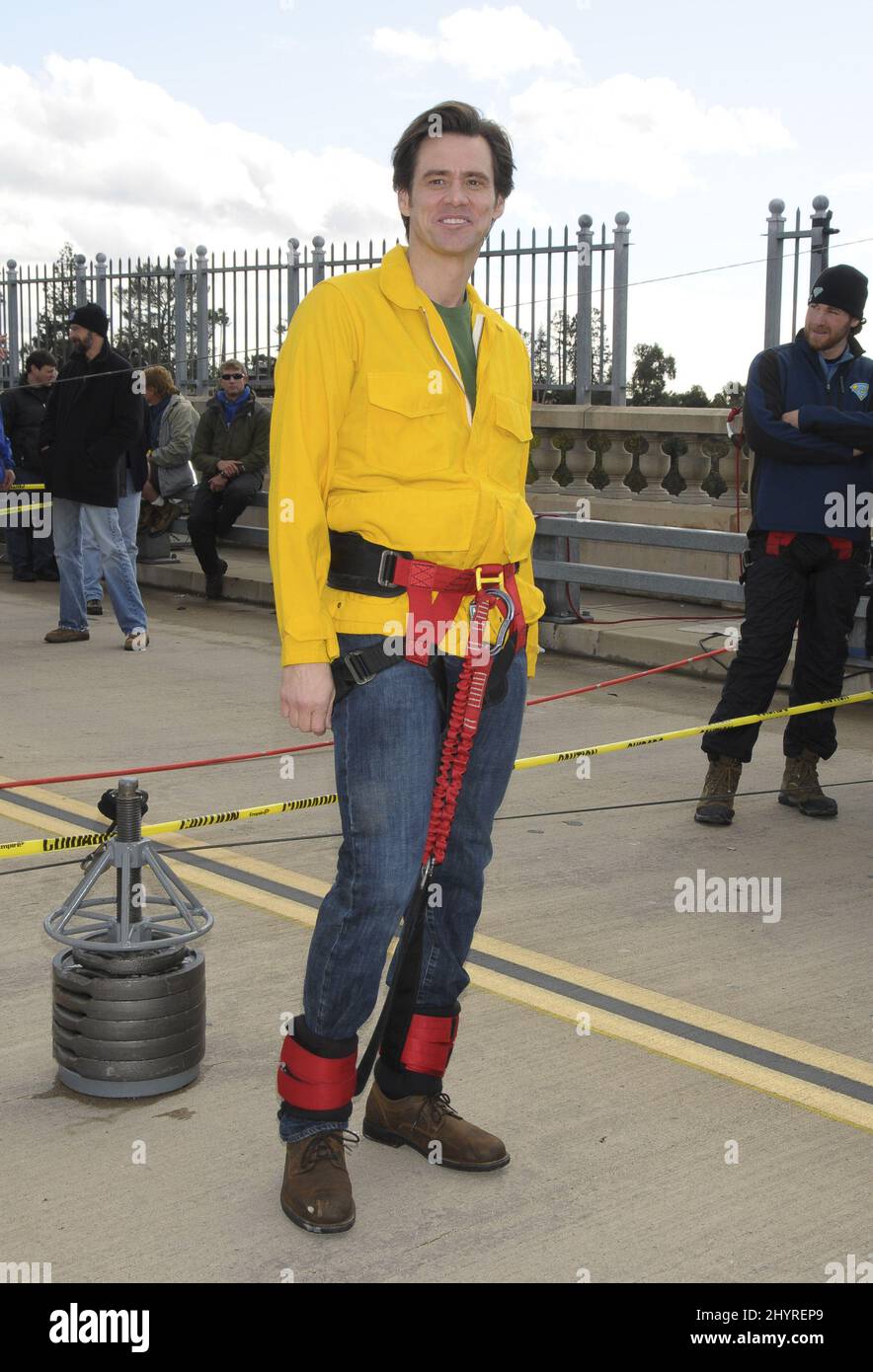 Jim Carrey bungee jumps during filming of his new movie "Yes Man" held ...