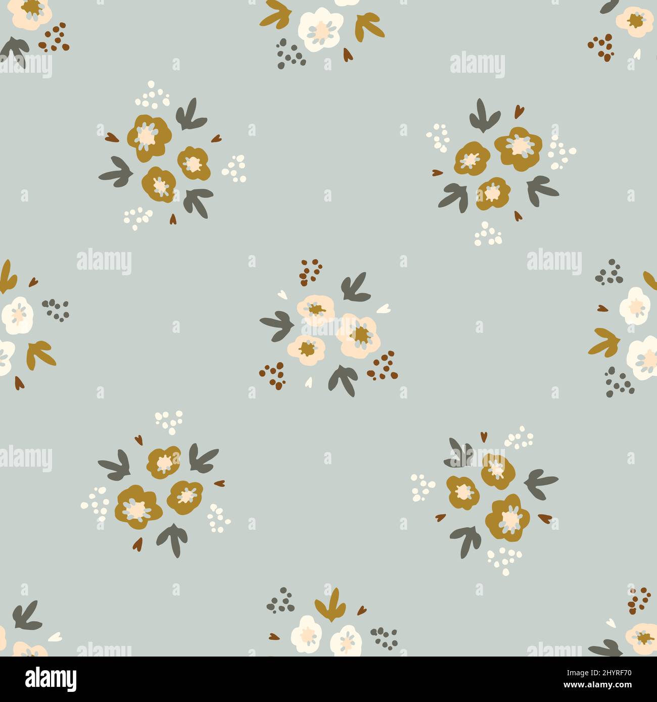 Gender neutral floral seamless vector background. Simple whimsical 2 ...