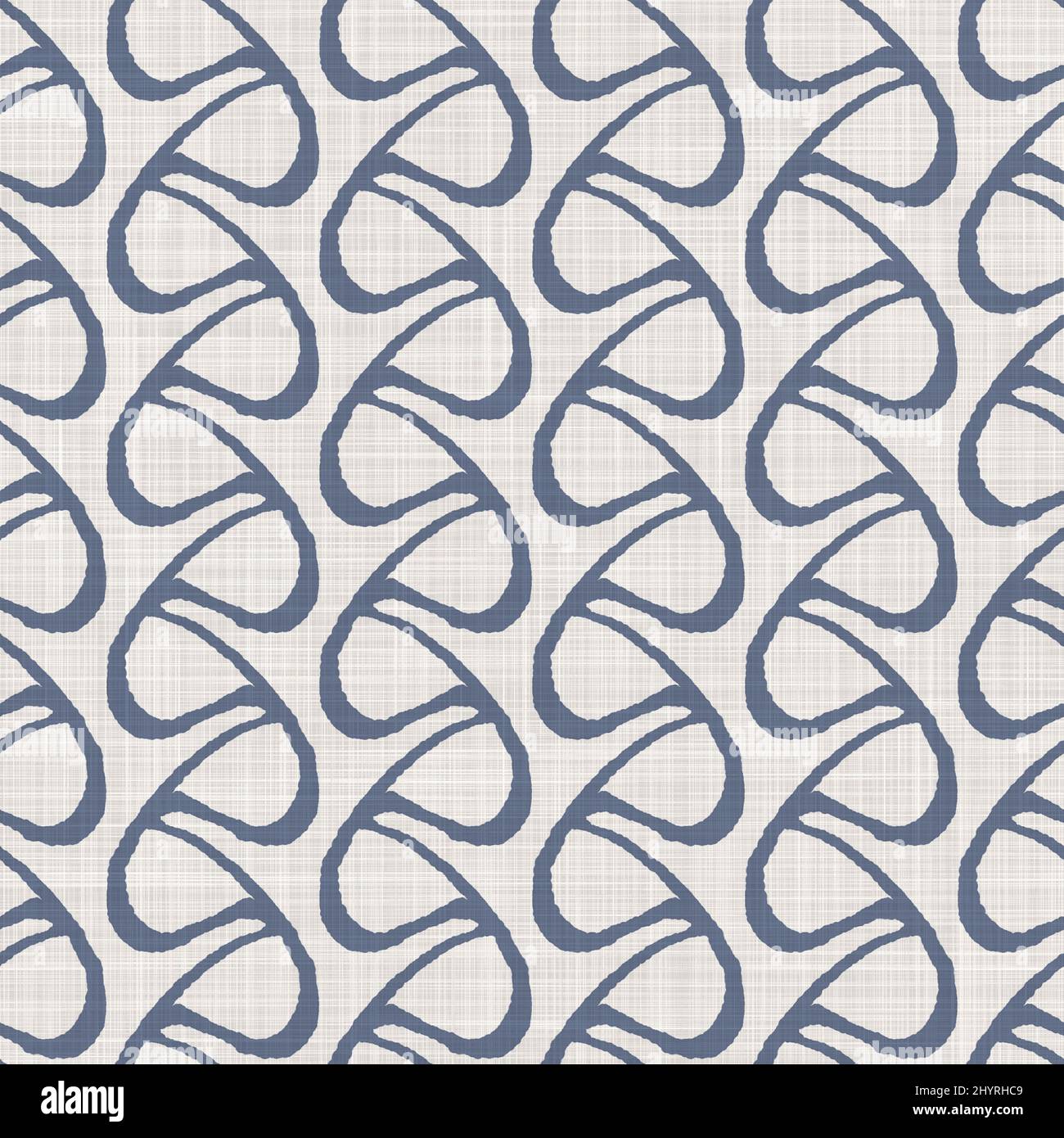 French blue doodle motif linen seamless pattern. Tonal country cottage ...