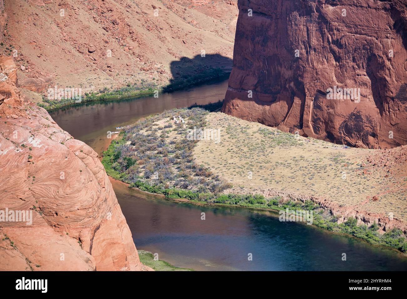 Colorado River bending along Horseshoe Bend, Arizona. Detail on the ...