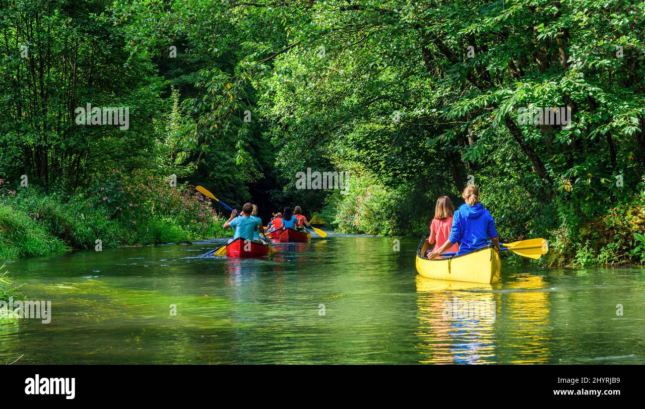 Group of people paddling on river in middle franconia Stock Photo - Alamy