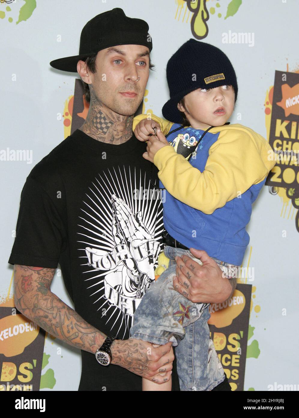 Travis Barker and son Landon arriving at the Nickelodeon's 2008 Kids ...