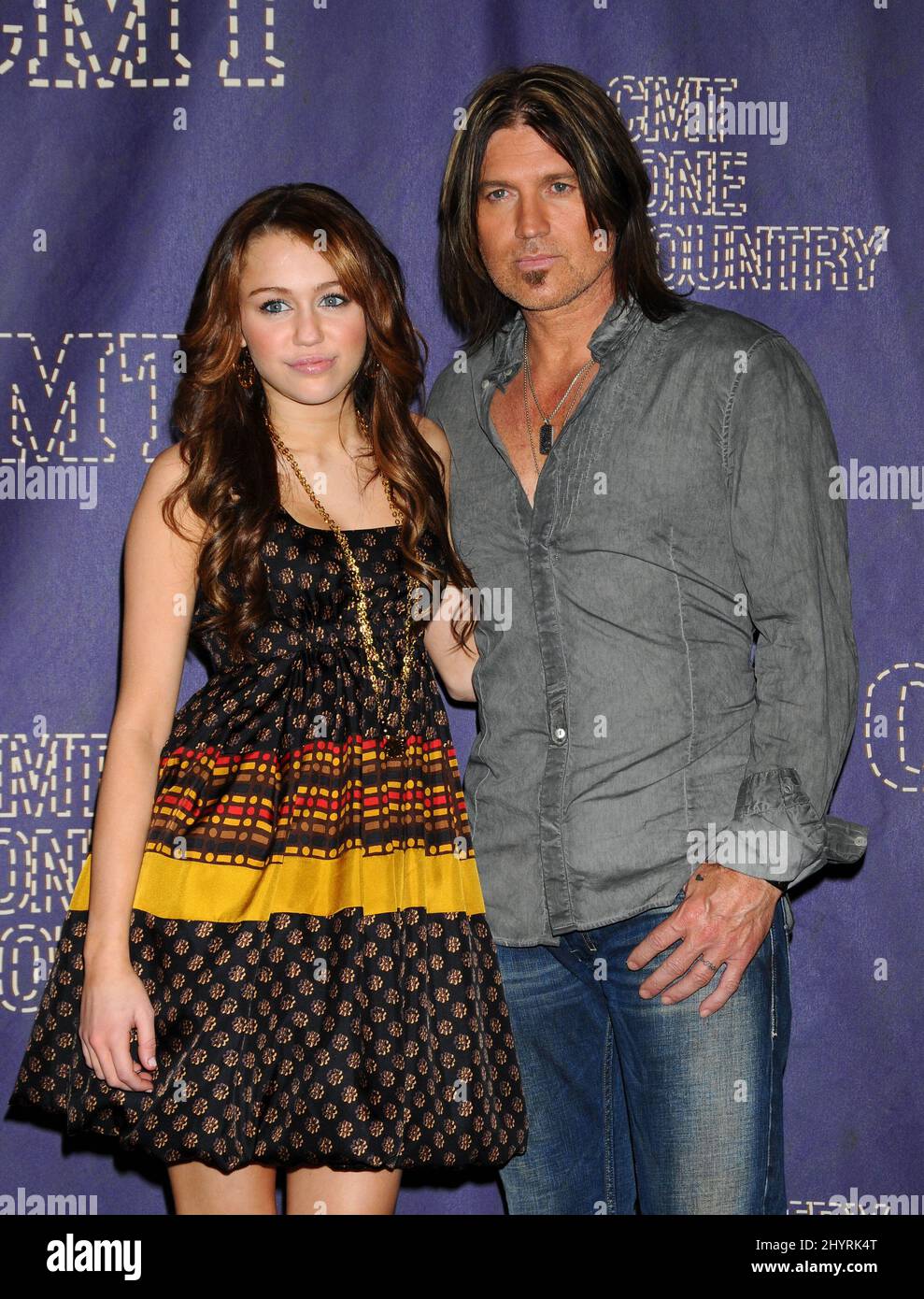 Miley Cyrus and Billy Ray Cyrus in the press room at the 2008 CMT Music ...