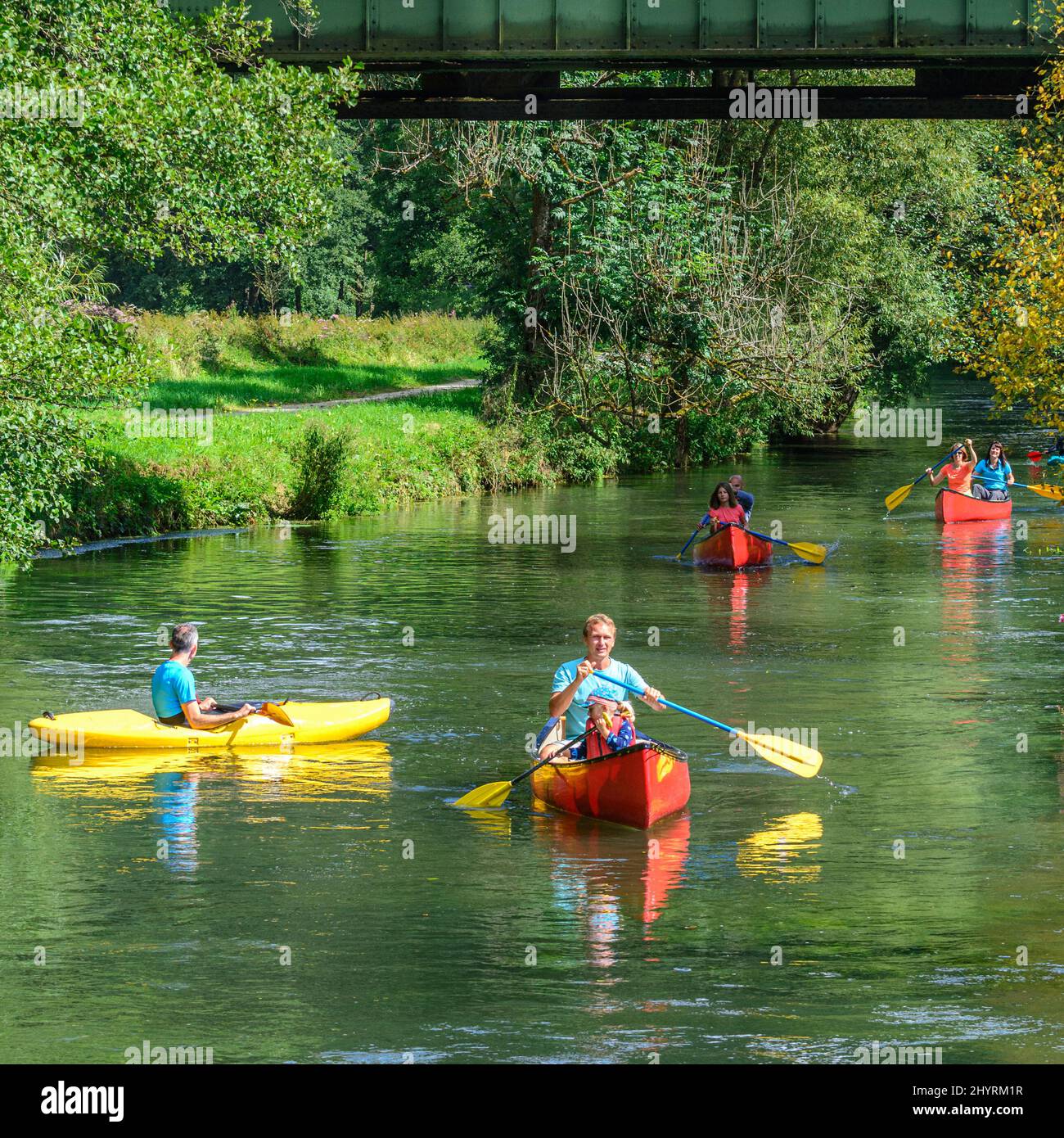 Group of people paddling on river in middle franconia Stock Photo - Alamy