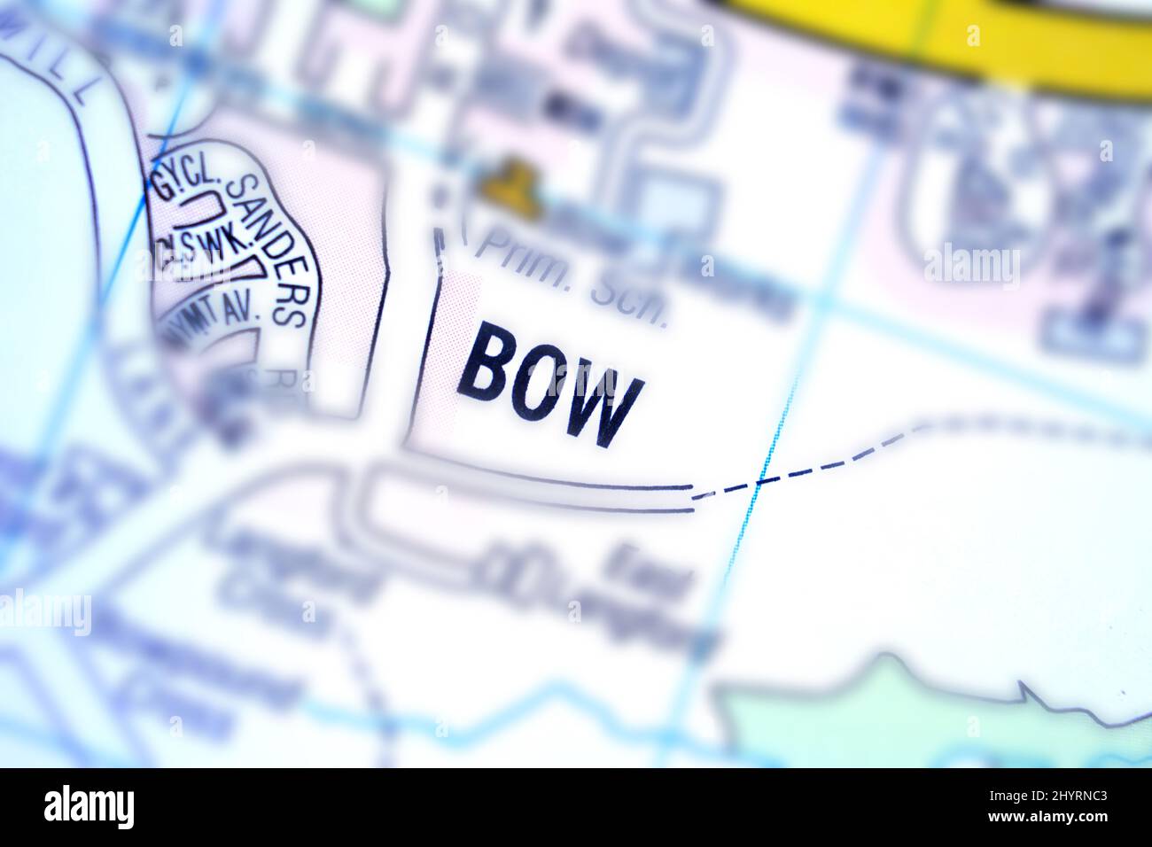 Bow village - Devon, United Kingdom colour atlas map town name Stock ...
