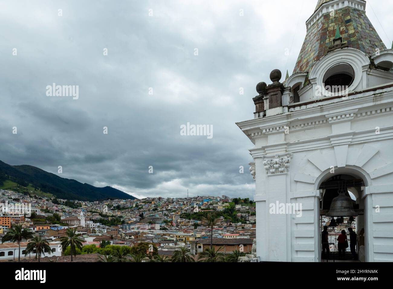 View of Quito and the bell tower of the Iglesia de San Francisco, Quito, Ecuador Stock Photo - Alamy