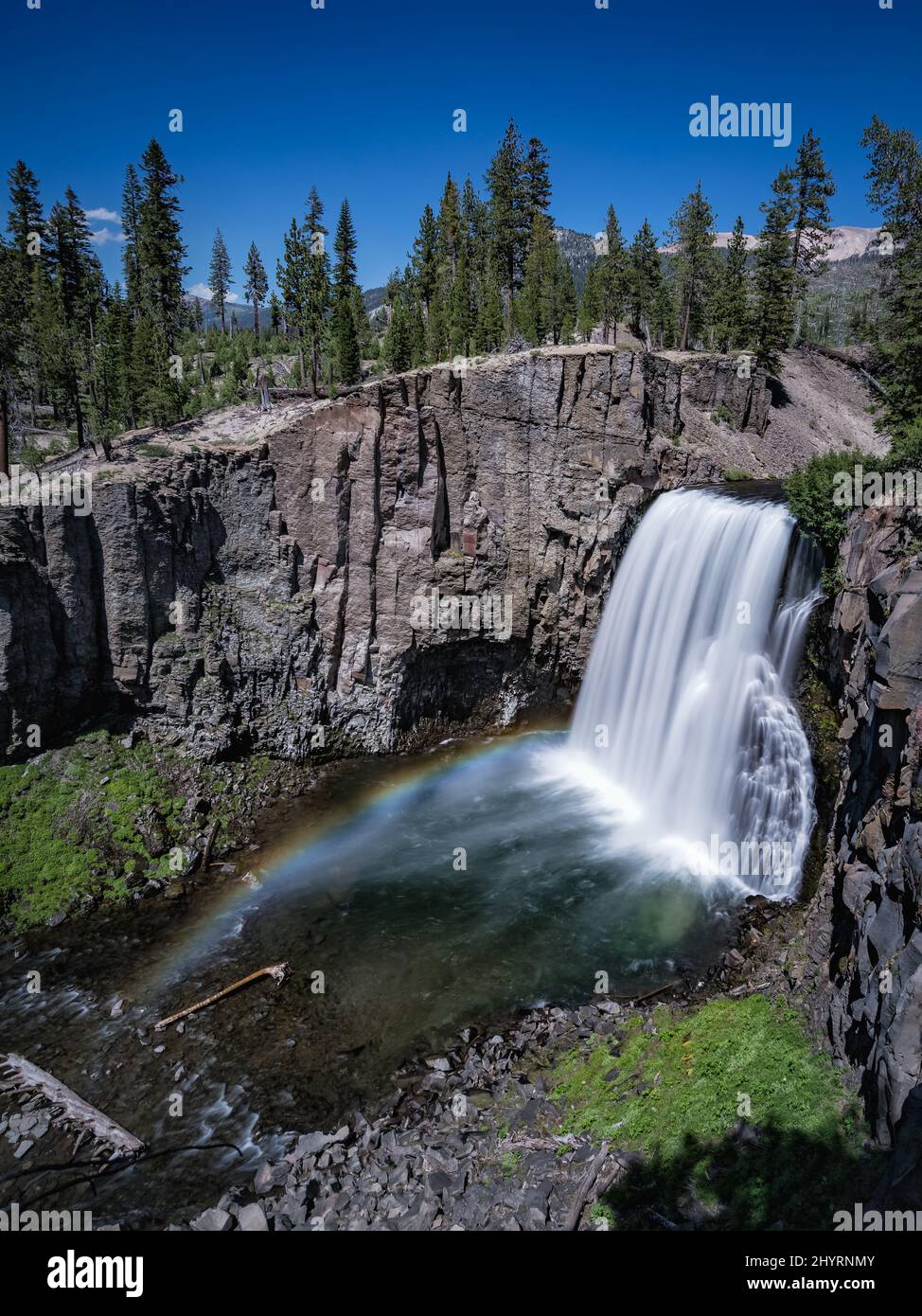 From above on a waterfall entering a small pond Stock Photo - Alamy
