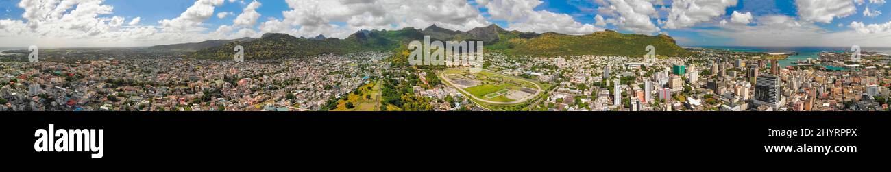 Panoramic sunset view of Port Louis skyline from city fortress ...