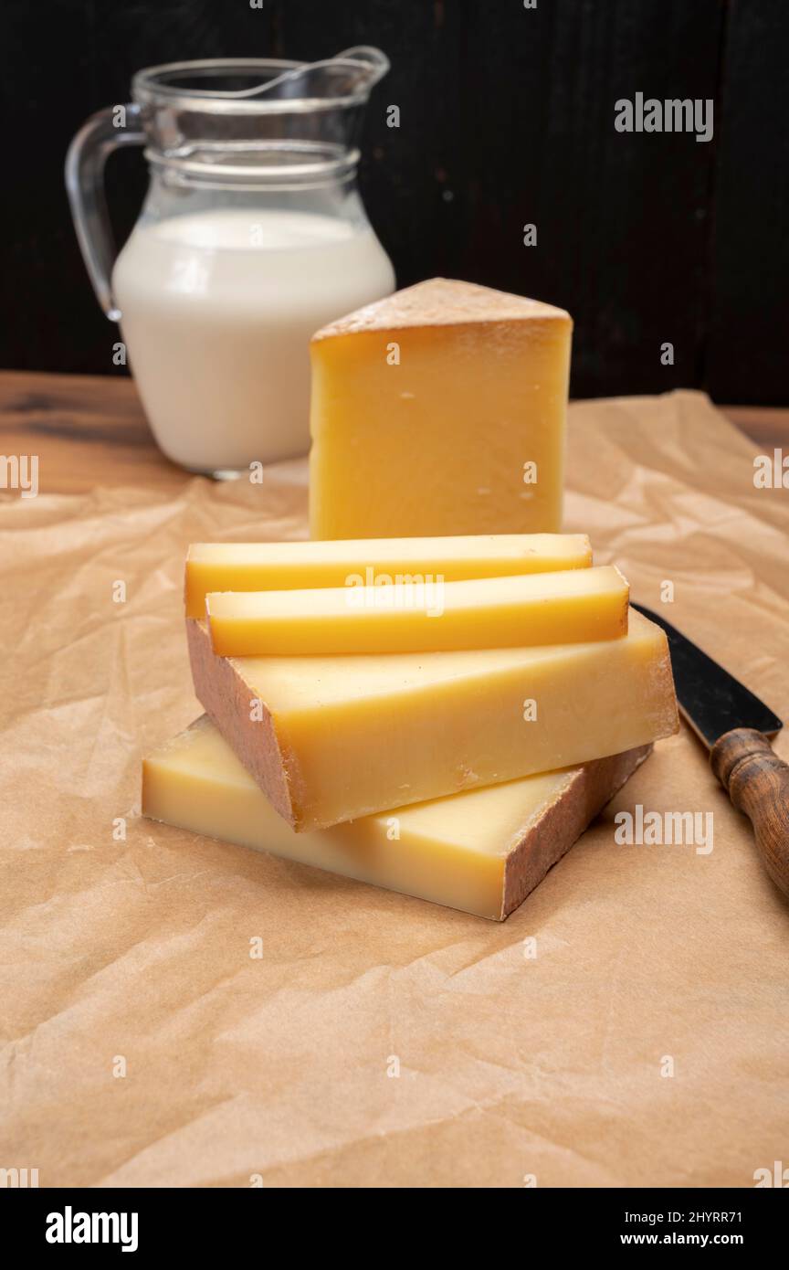 French cheese collection, comte cheese made from unpasteurized cow's ...