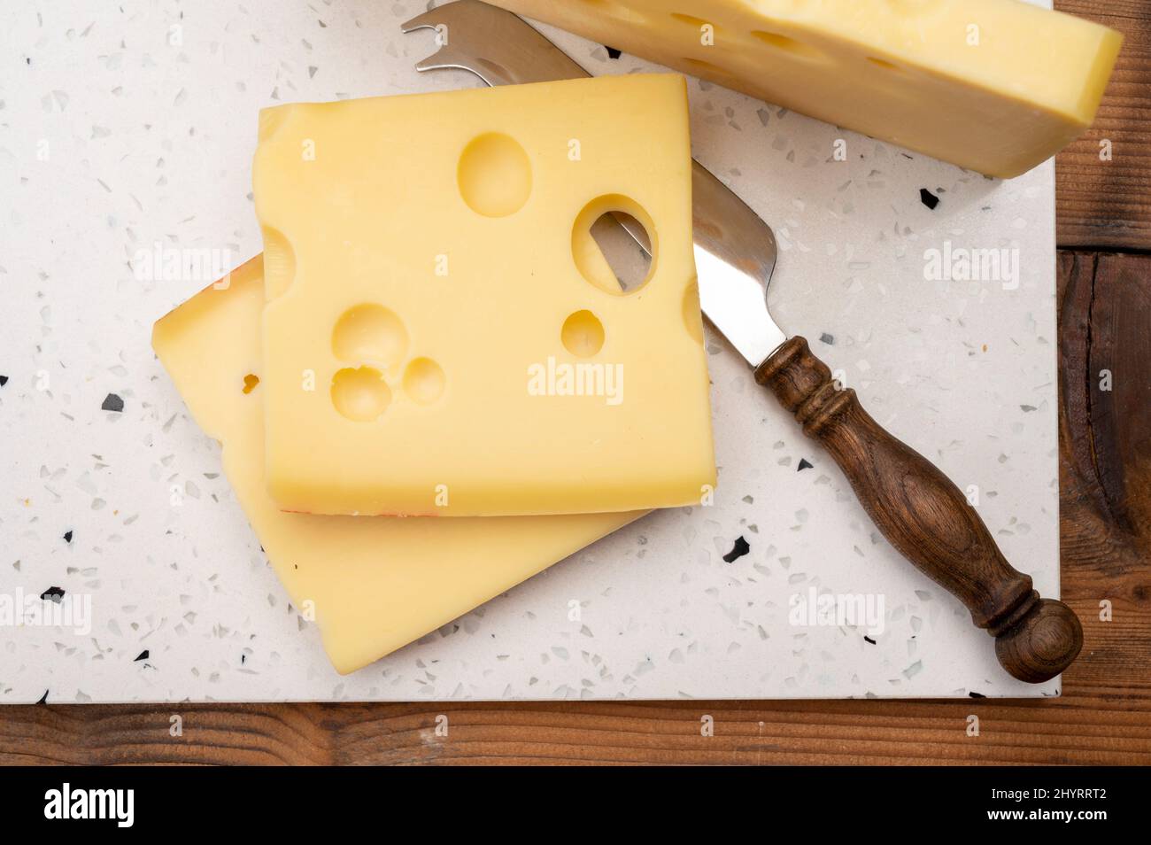 Swiss cheese collection, yellow emmentaler or emmental cheese with ...