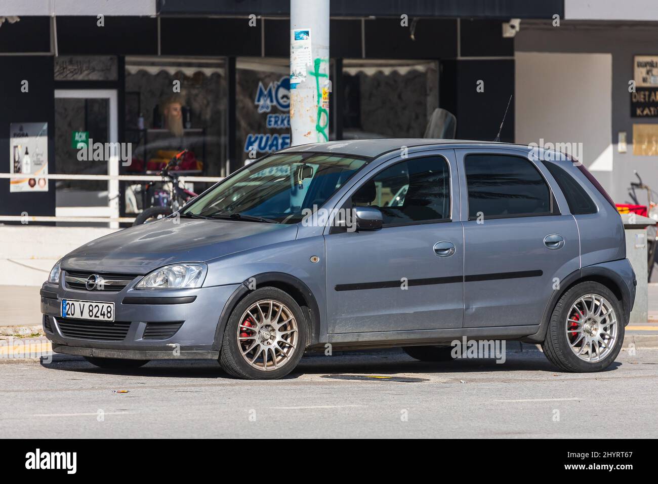 Side; Turkey – March 05 2022: silver Opel Corsa is parked on the street ...