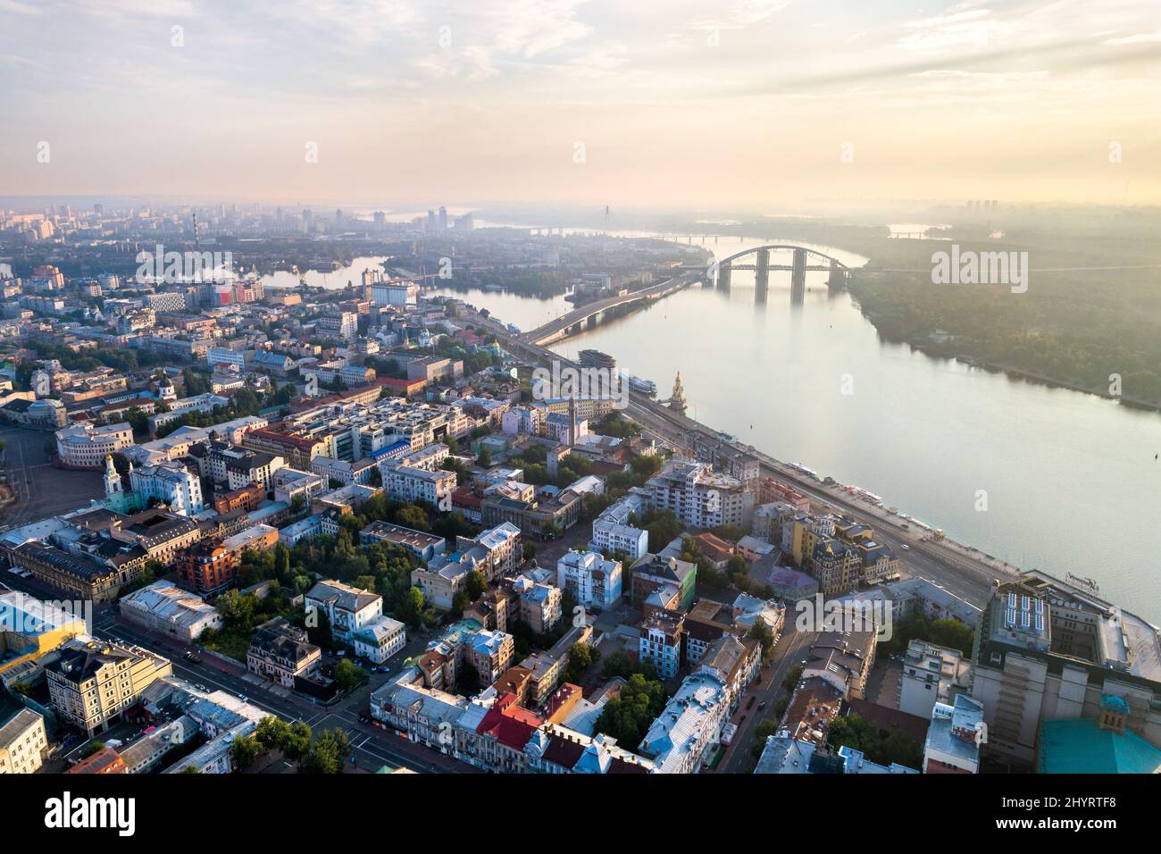 Aerial view of Podil, a historic district of Kiev, Ukraine Stock Photo ...
