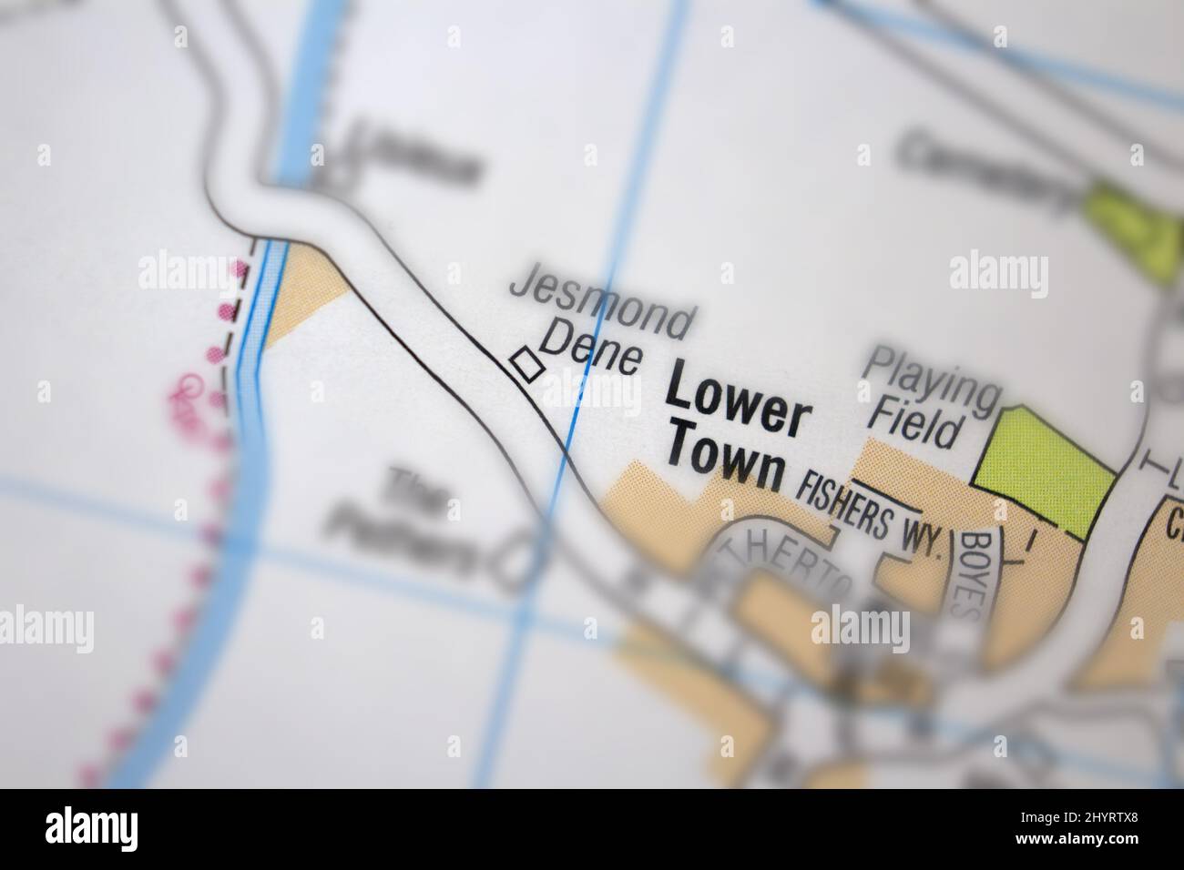 Lower Town village - Devon, United Kingdom colour atlas map town name ...
