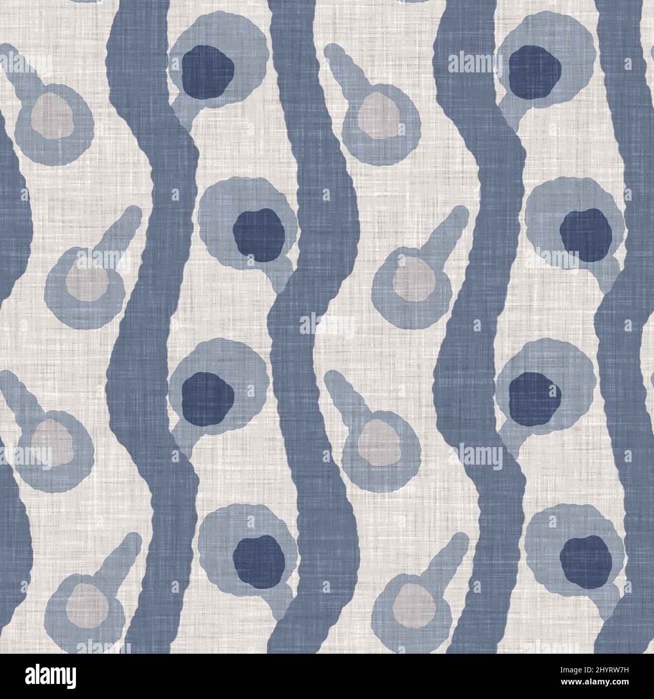 French blue doodle motif linen seamless pattern. Tonal country cottage ...