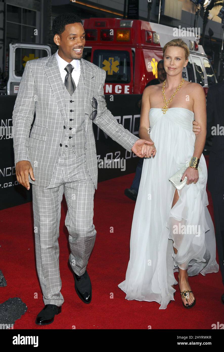 Will Smith and Charlize Theron attending the Hancock premiere at ...
