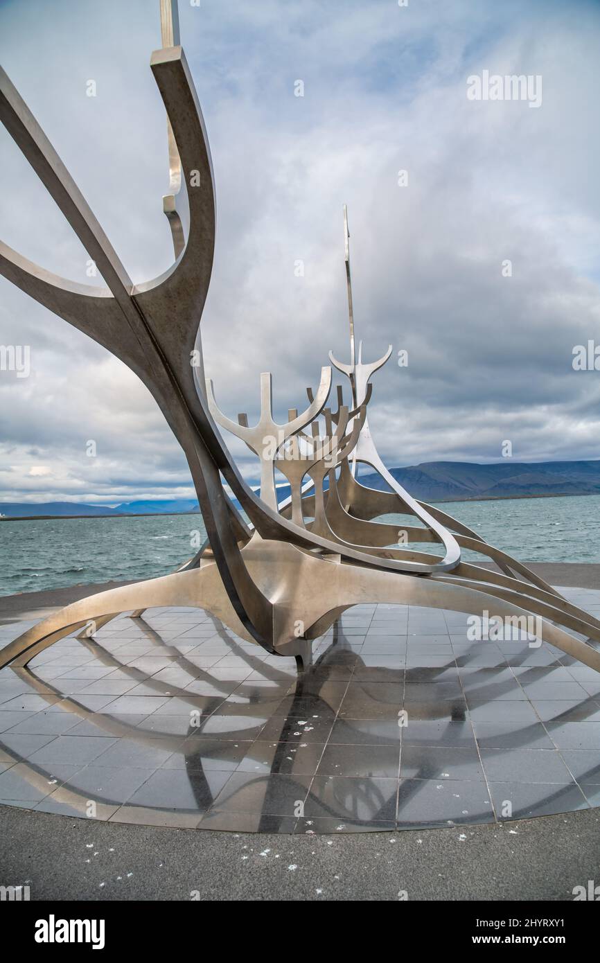 Sun Voyager monument with clouds, landmark of Reykjavik city Stock Photo - Alamy