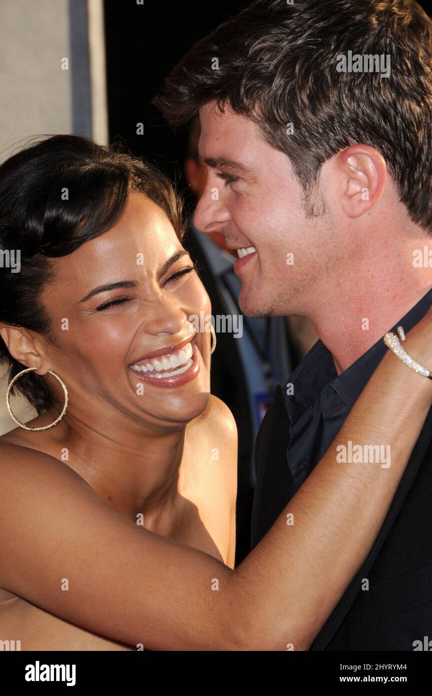 Robin Thicke And Paula Patton Attending The World Premiere Of Swing Vote At The El Capitan