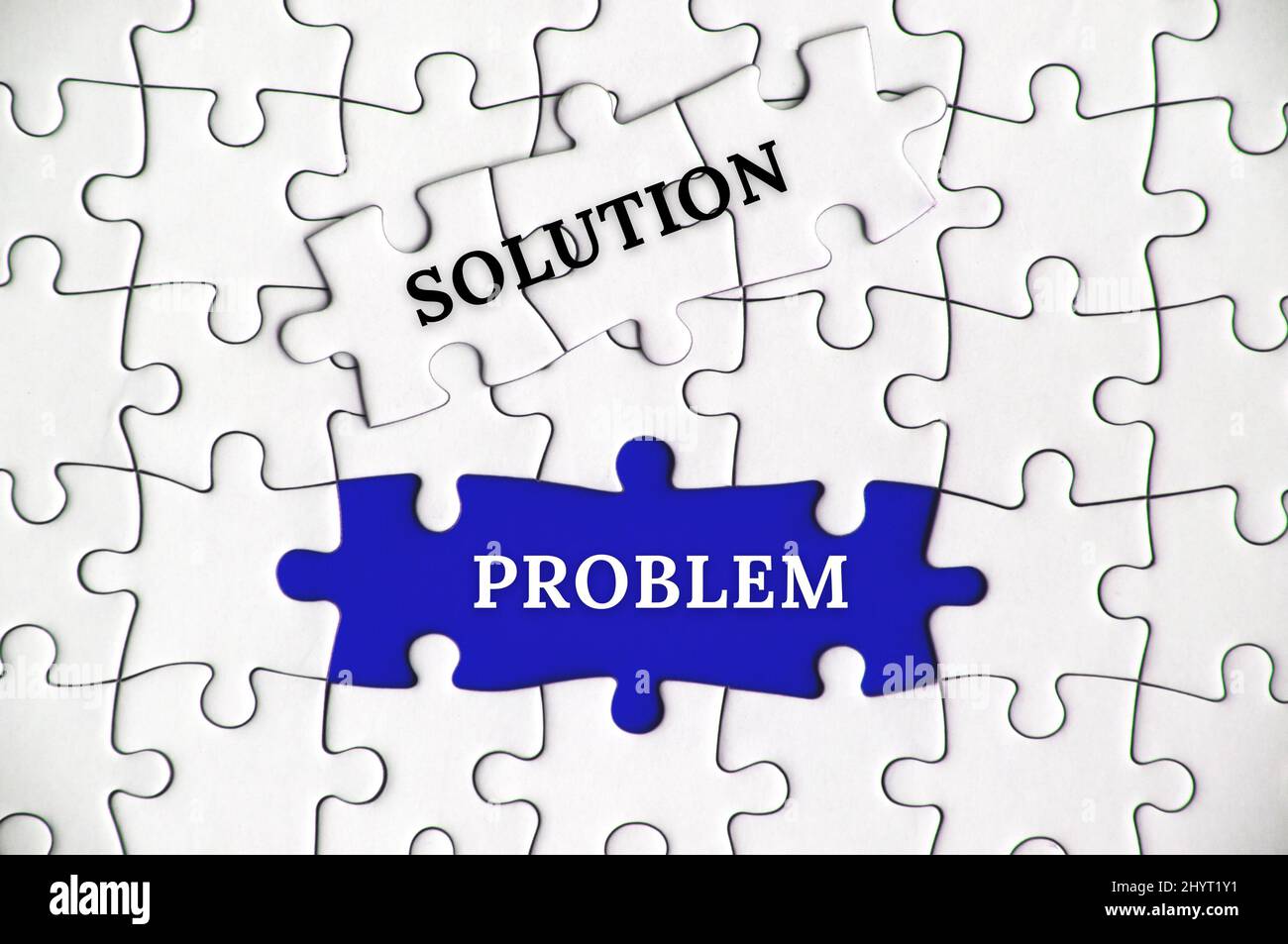 Text on missing jigsaw puzzle - Solution and problem. Business concept ...