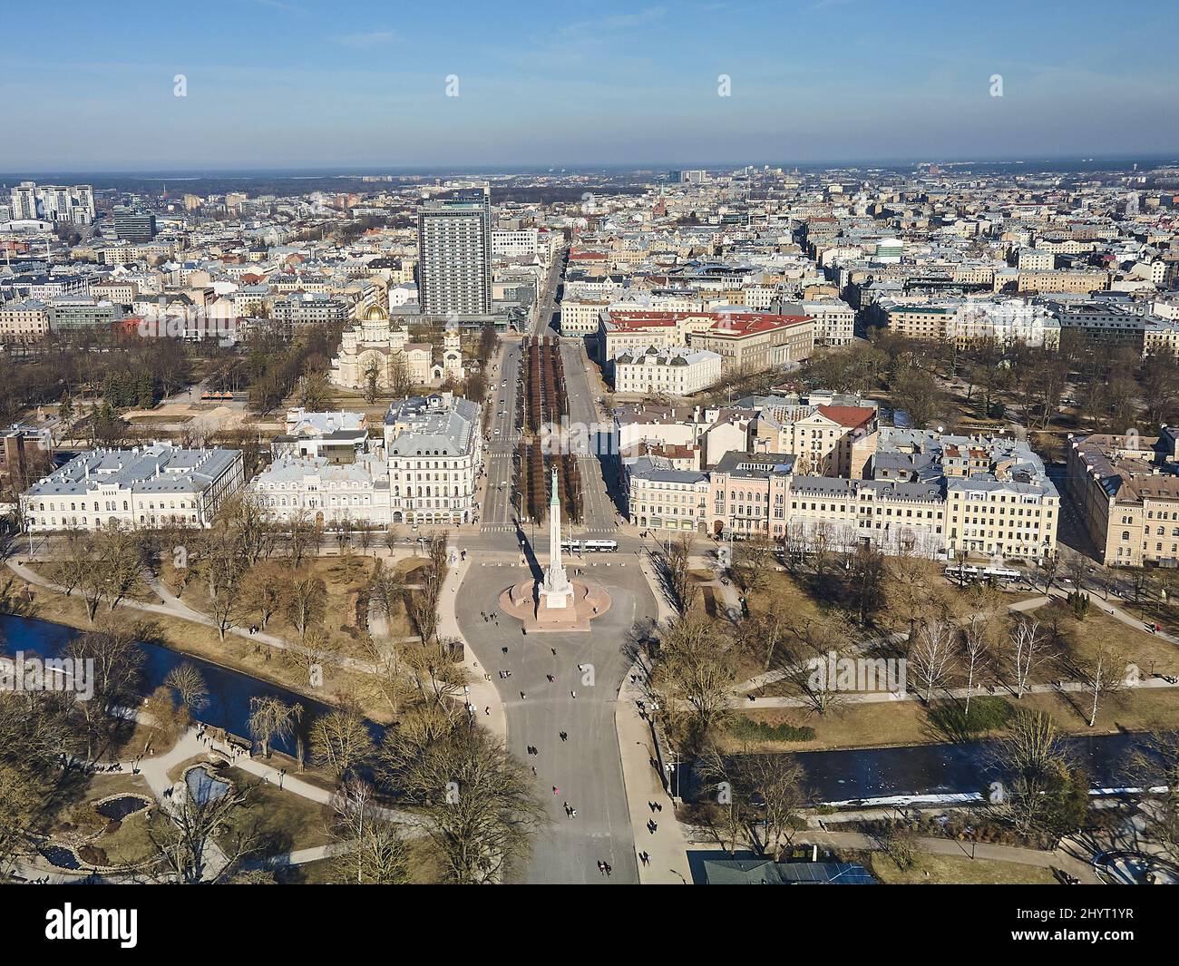 Aerial view of The Freedom Monument in Riga, Latvia, Statue of liberty ...