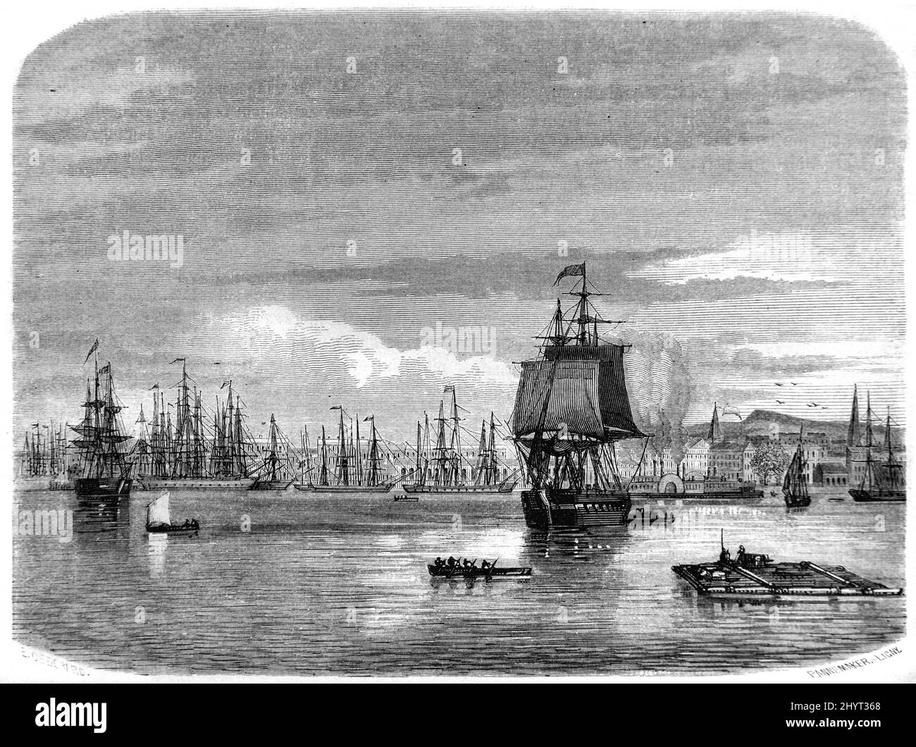 Early View or Historic View of the Port, Harbour or Harbor, New Orleans ...
