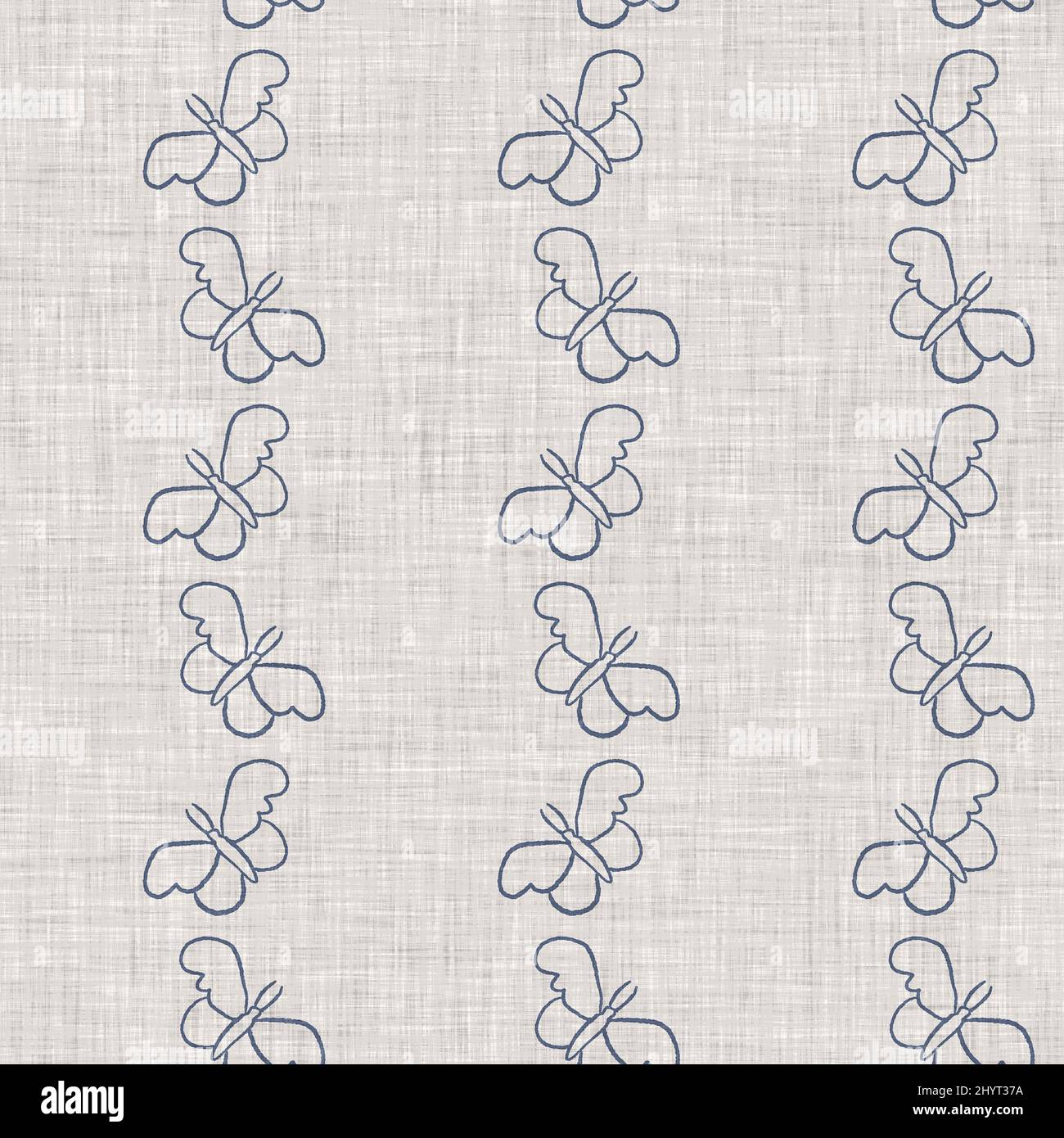 Farmhouse blue butterfly linen seamless pattern. Tonal french country ...
