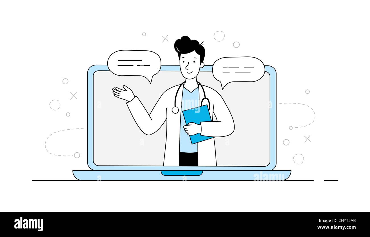 Online doctor, virtual medicine illustration. Doctor in laptop screen ...