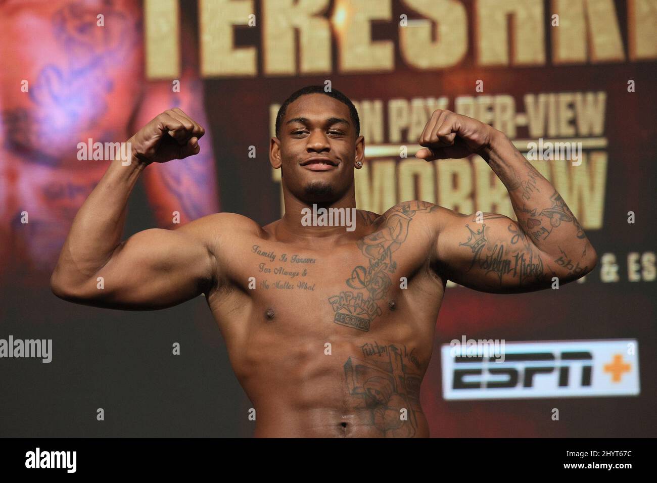 Jared Anderson on stage during the weigh-in for the Tyson Fury vs ...