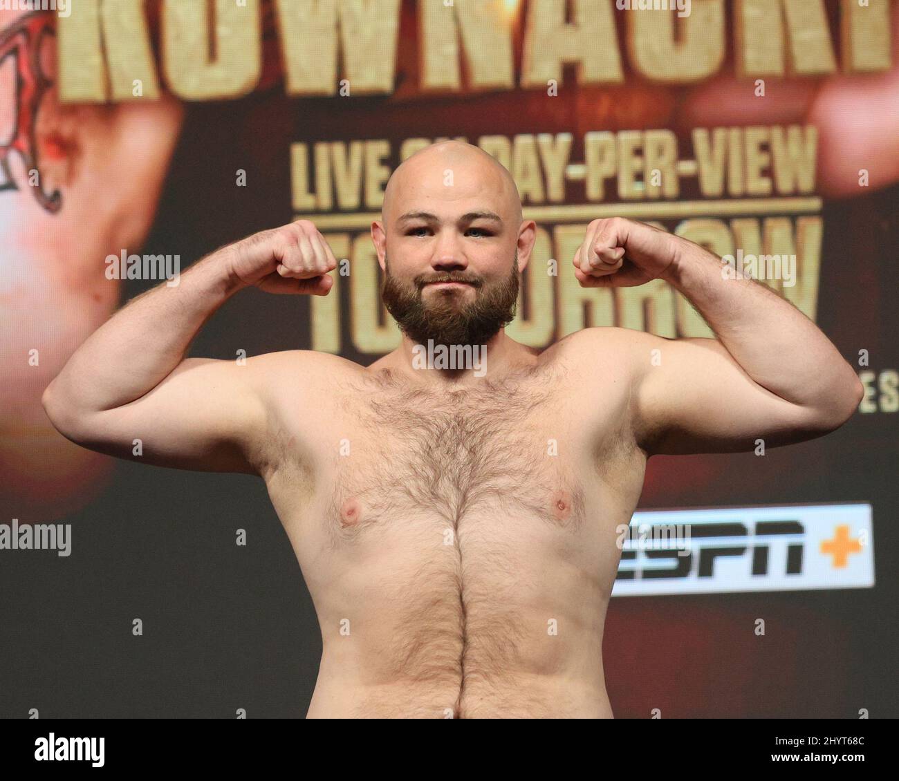 Adam Kownacki on stage during the weigh-in for the Tyson Fury vs ...