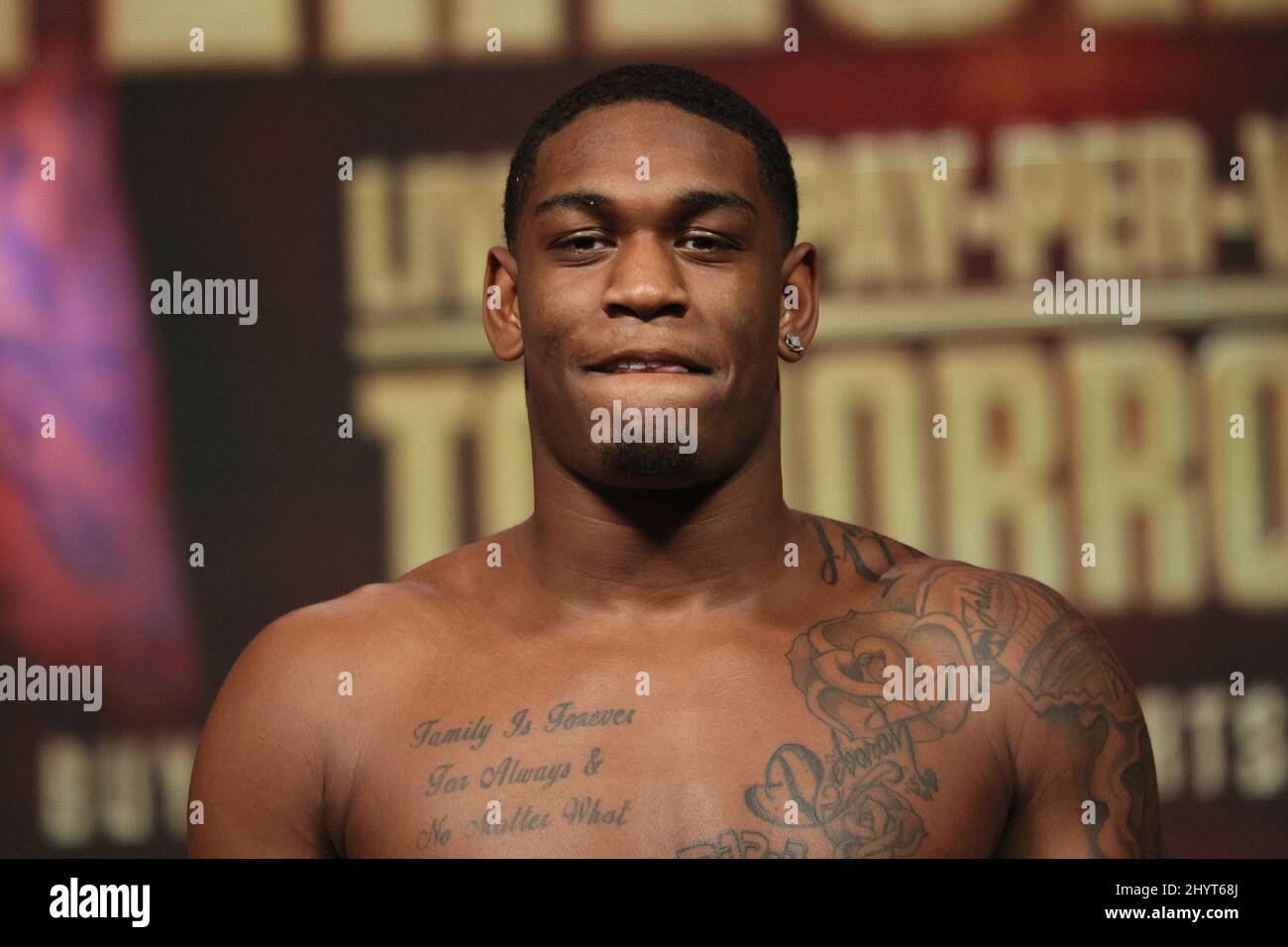 Jared Anderson on stage during the weigh-in for the Tyson Fury vs ...