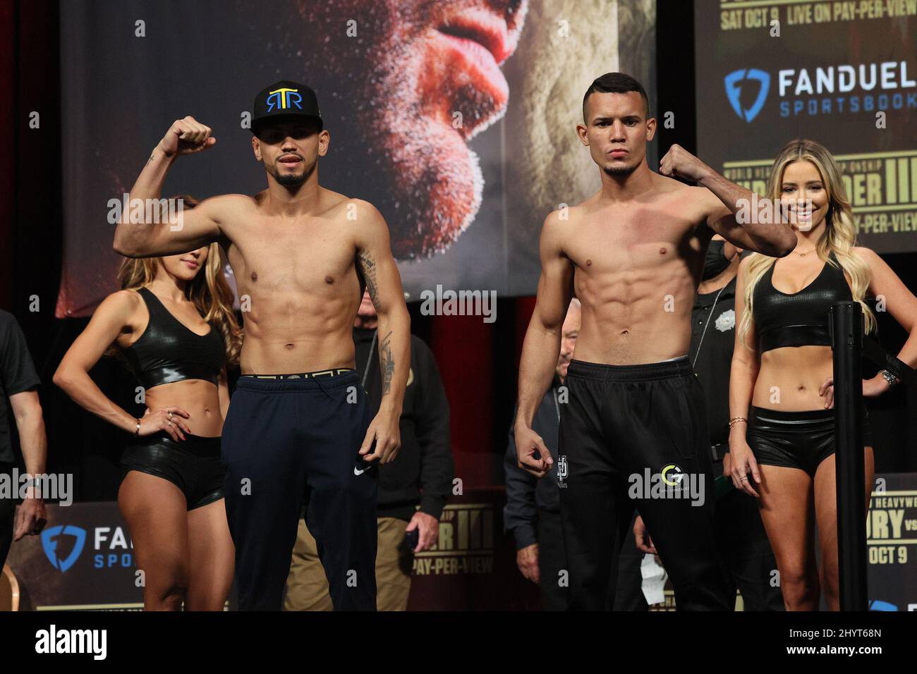 Robeisy Ramirez, Orlando Gonzalez on stage during the weigh-in for the Tyson Fury vs Deontay ...