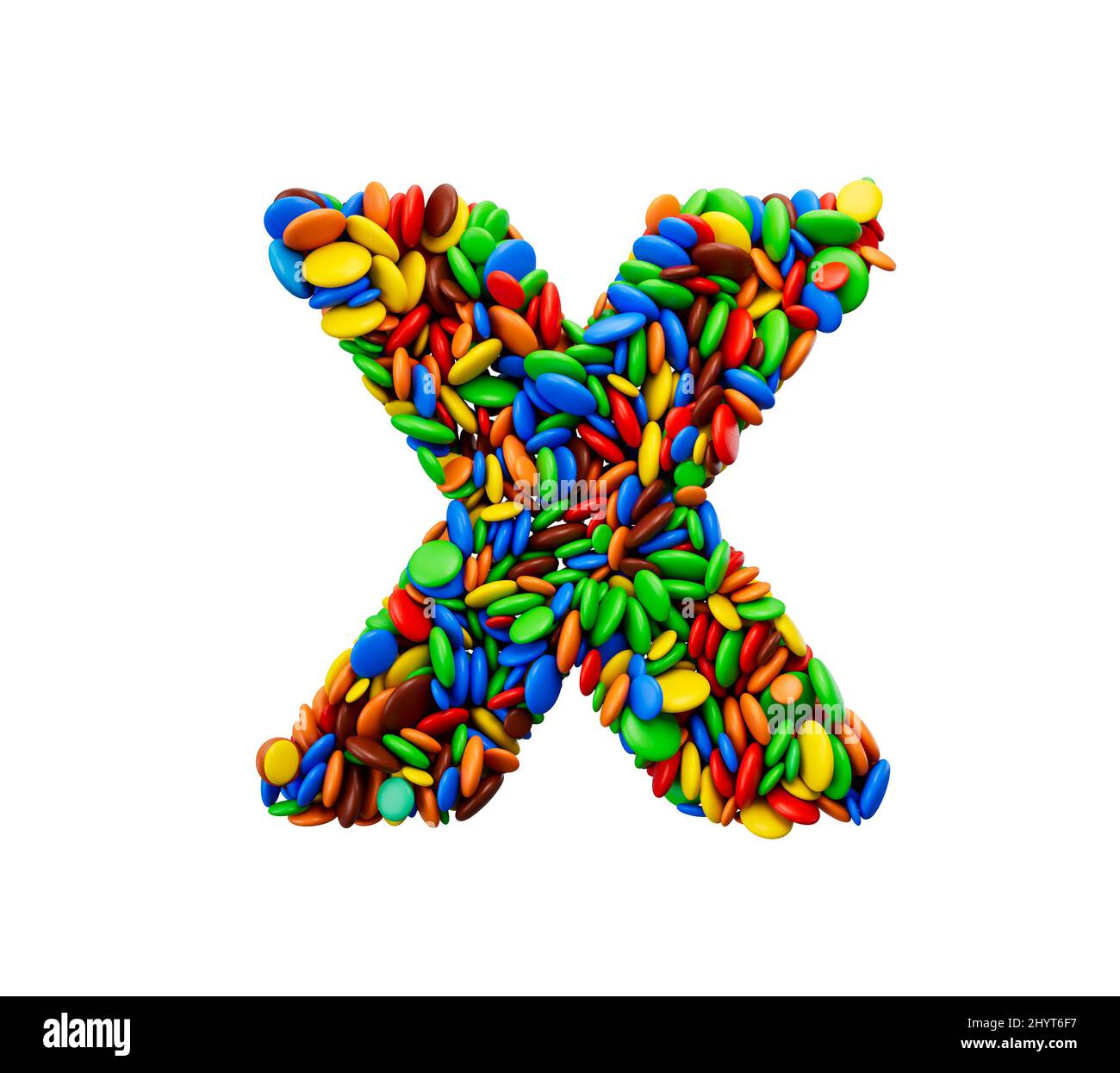 Letter X made of multicolored rainbow candies isolated on a white ...