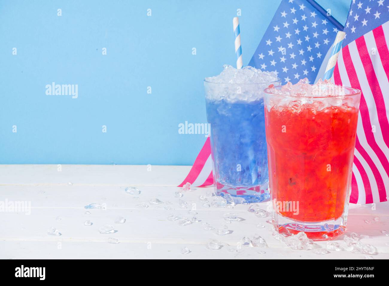 Drinks for American Independence Day celebration. USA flag coloured red ...