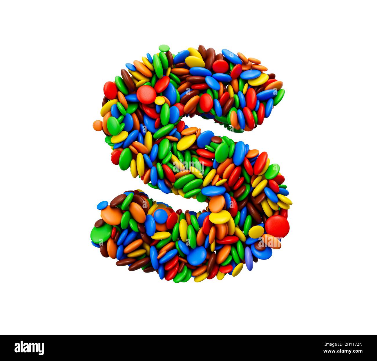 Letter S made of multicolored rainbow candies isolated on a white ...
