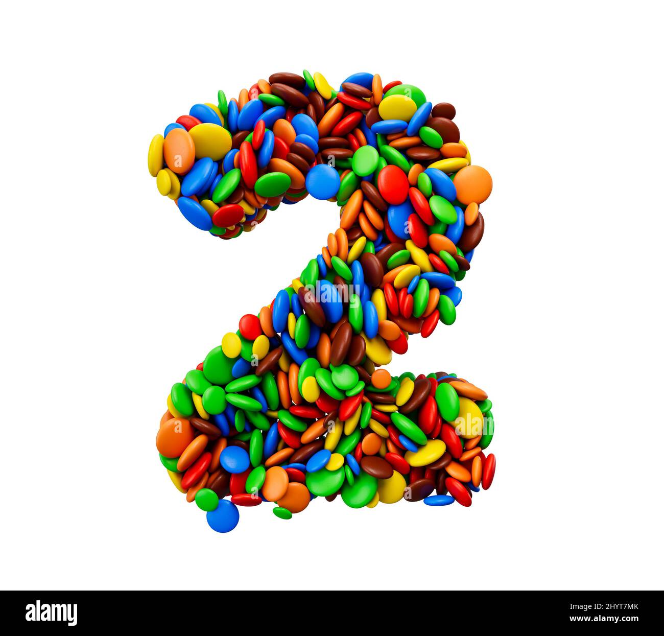 Digit 2 made of multicolored rainbow candies isolated on a white ...