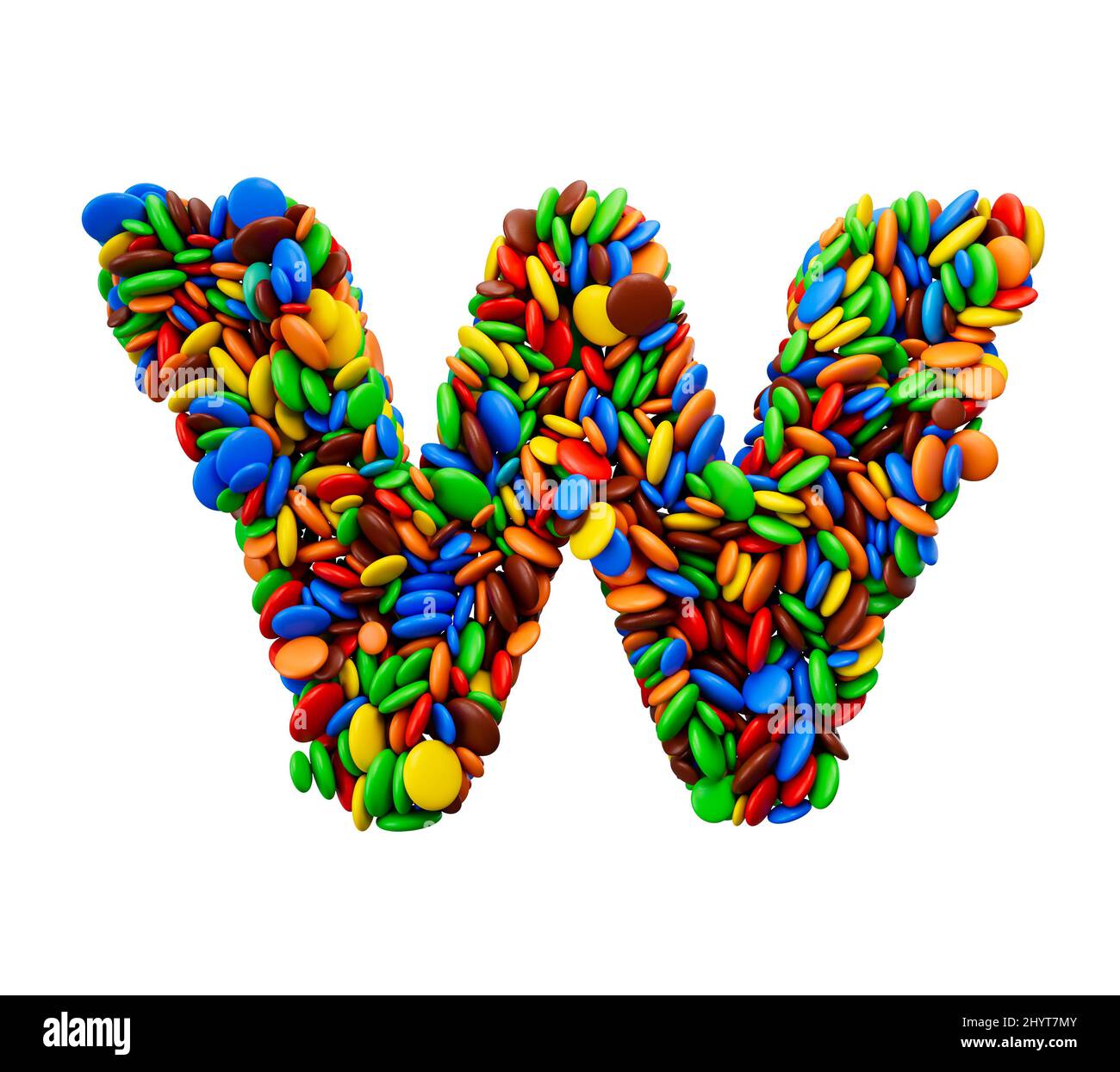 Letter W made of multicolored rainbow candies isolated on a white ...