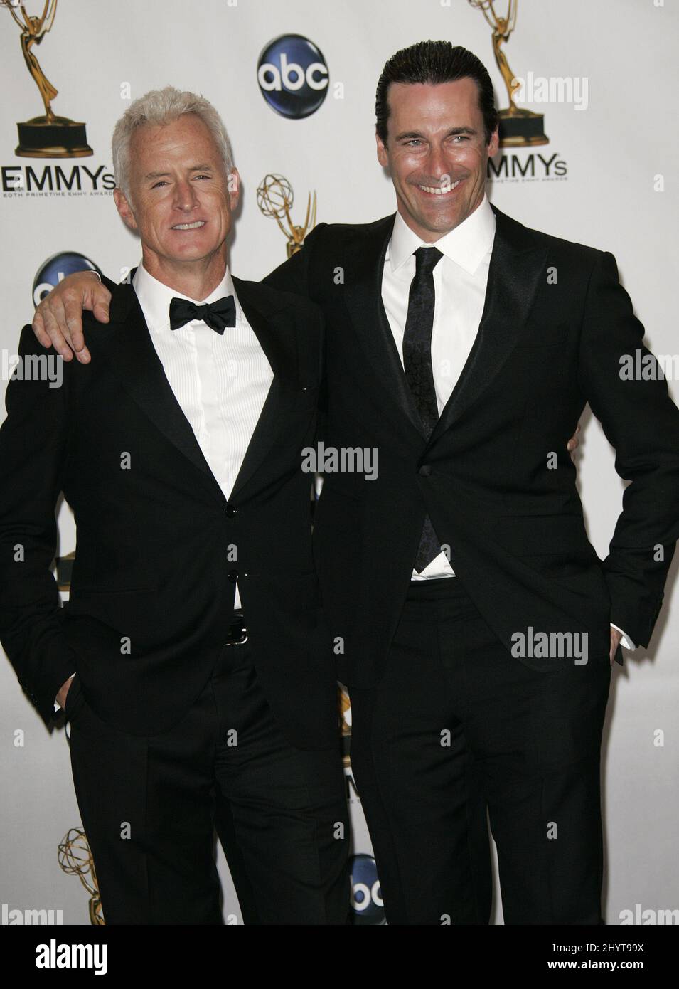 John Slattery and Jon Hamm in the press room during the 60th Primetime ...